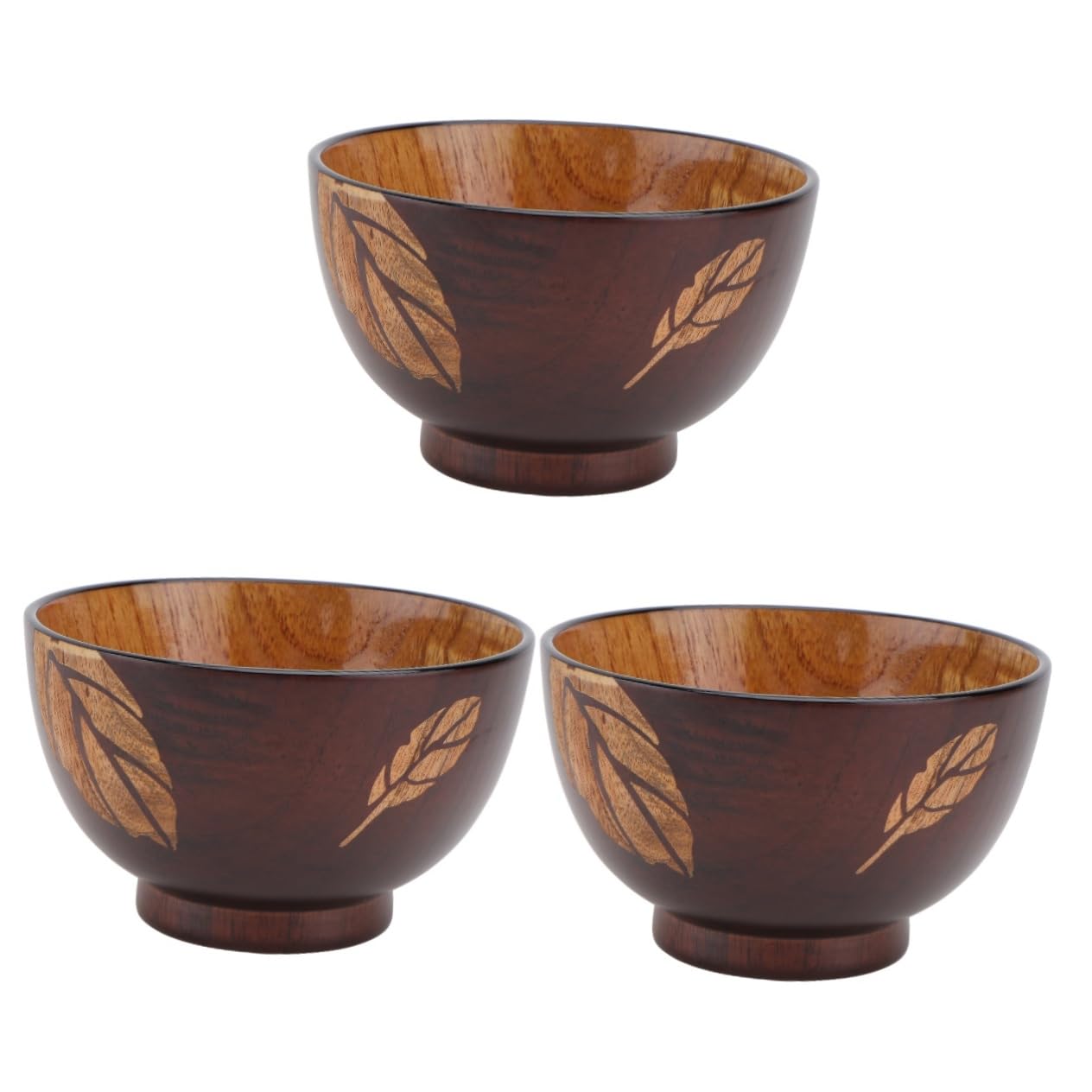 ABOOFAN 3 pcs leaves wooden bowl vegetable container pasta container rice bowls japanese Wooden Eating Bowl sushi rice bowl Wooden Salad Jujube wood Kitchen Wood Bowl Solid Wood Bowl salt