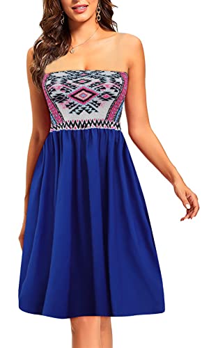 Zyyfly Plus Size Tube Dresses for Women Bandeau Dress for Women Summer Beach Casual Boho Tube Top Dress XXL