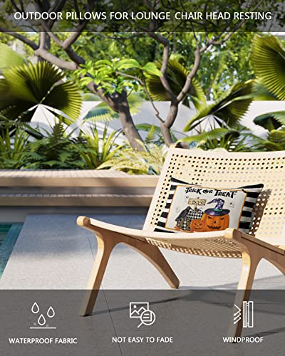 Recliner Head Pillow Ledge Loungers Chair Pillows with Insert Trick or Treat Pumpkin on Rustic Stripes Lumbar Pillow with Adjustable Strap Outdoor Waterproof Patio Pillows for Beach Pool, 2 PCS