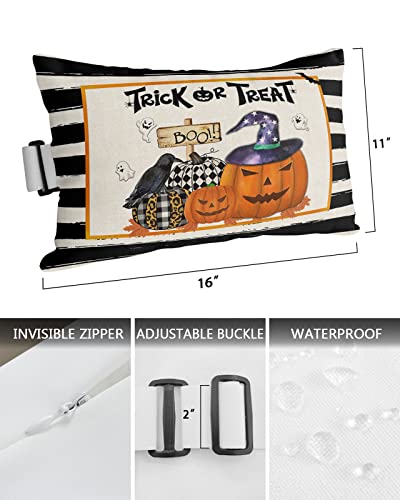 Recliner Head Pillow Ledge Loungers Chair Pillows with Insert Trick or Treat Pumpkin on Rustic Stripes Lumbar Pillow with Adjustable Strap Outdoor Waterproof Patio Pillows for Beach Pool, 2 PCS