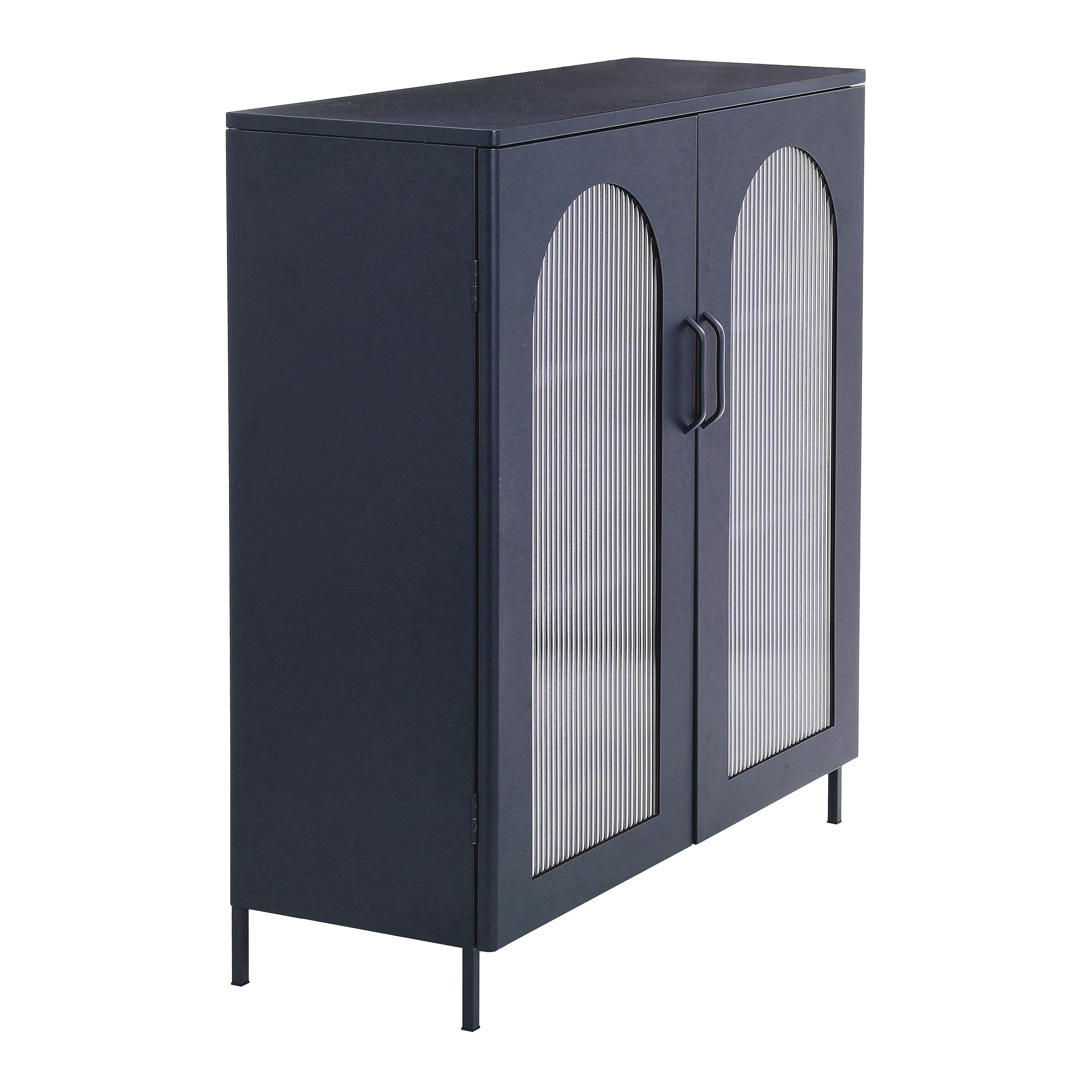 Creative Co-Op Solstice Wide Metal 2 Adjustable Storage Shelves and Arched Glass Door, Black Accent Cabinet, 40"