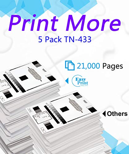 (5-Pack, 2X BK/C/M/Y) Compatible TN-433BK TN-433C TN-433M TN-433Y Toner Cartridge TN-433 for Brother HL8260CDN L8360CDW TL9310CDW MFC-L8690CDW L8610CDW Printer, Sold by EasyPrint