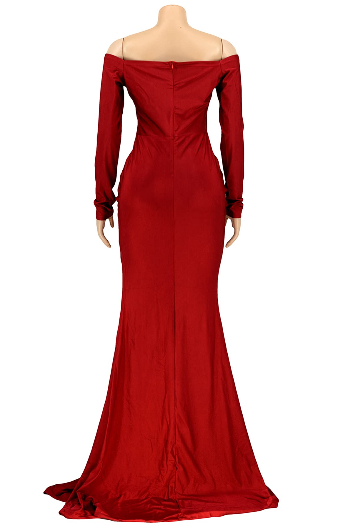Vakkest Womens Sexy Long Sleeve Off Shoulder V Neck Wrap Side Split Bodycon Cocktail Party Maxi Dress