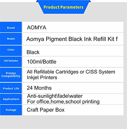 Aomya Pigment Black Ink Refill Kit Premium Ink Refill for HP Canon Epsn Brother Inkjet Printers with Syringe