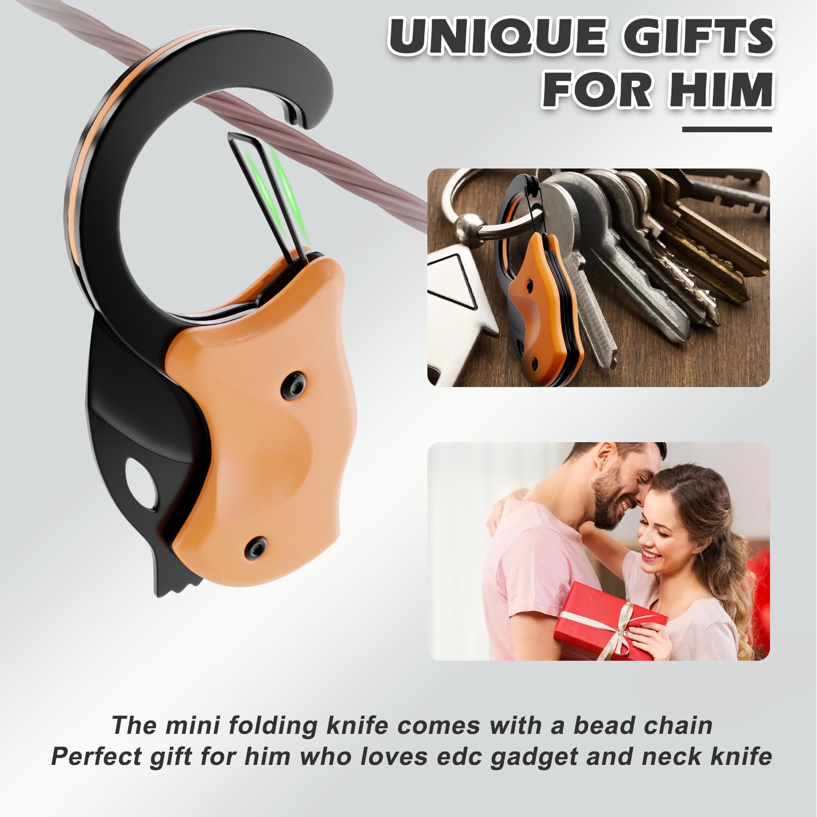 CIZPIROK Mini Pocket Knife Keychain Knife Cute Box Cutter - 3.9 Inch EDC Small Folding Knife, Stocking Stuffers Gifts for Men and Women (Light Orange)