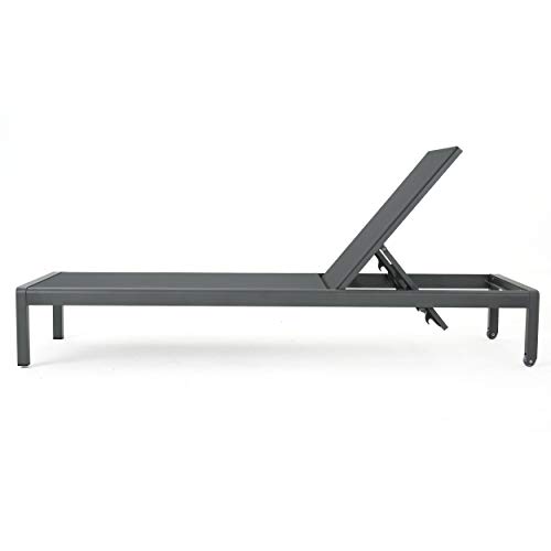 Christopher Knight Home Coral Bay Outdoor Aluminum Chaise Lounges with Mesh Seat, 4-Pcs Set, Grey / Dark Grey