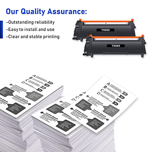 TN660 High Yield Toner Cartridge: TN 660 TN-660 2Pack Black Compatible Replacement for Brother HL-L2380DW HL-L2300D HL-L2340DW MFC-L2740DW MFC-L2700DW MFC-L2720DW DCP-L2540DW Printer