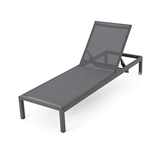 Christopher Knight Home Coral Bay Outdoor Aluminum Chaise Lounges with Mesh Seat, 4-Pcs Set, Grey / Dark Grey