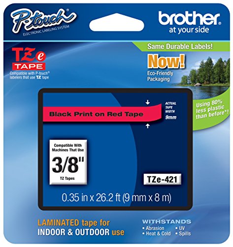 Genuine Brother 3/8" (9mm) Black on Red TZe P-touch Tape for Brother PT-1900, PT1900 Label Maker