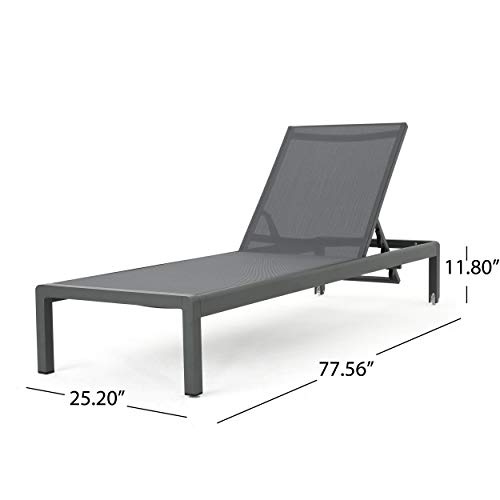 Christopher Knight Home Coral Bay Outdoor Aluminum Chaise Lounges with Mesh Seat, 4-Pcs Set, Grey / Dark Grey
