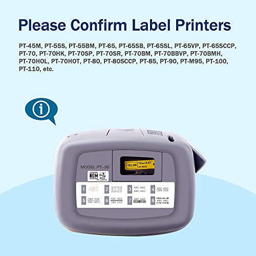 ISTAR Compatible Label Tape Replacement for Brother P-Touch M-K231 MK231 M231 M-K231S to use with Label Maker PT-M95 PT-90 PT80 PT70 PT-65, 0.47 Inch (12mm) x 26.2 Feet (8m), Black on White, 6-Pack