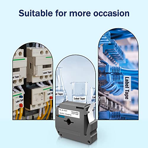 ISTAR Compatible Label Tape Replacement for Brother P-Touch M-K231 MK231 M231 M-K231S to use with Label Maker PT-M95 PT-90 PT80 PT70 PT-65, 0.47 Inch (12mm) x 26.2 Feet (8m), Black on White, 6-Pack