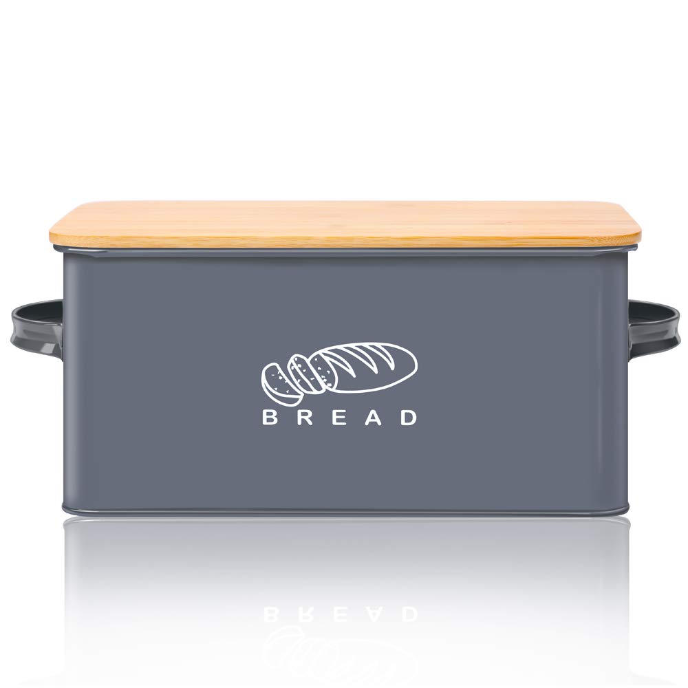 Bread Box, Bread Box for Kitchen Countertop, GA Homefavor Bread Bin, Bread Holder with Bamboo Lid, 11.56"6.7"5.5", Grey