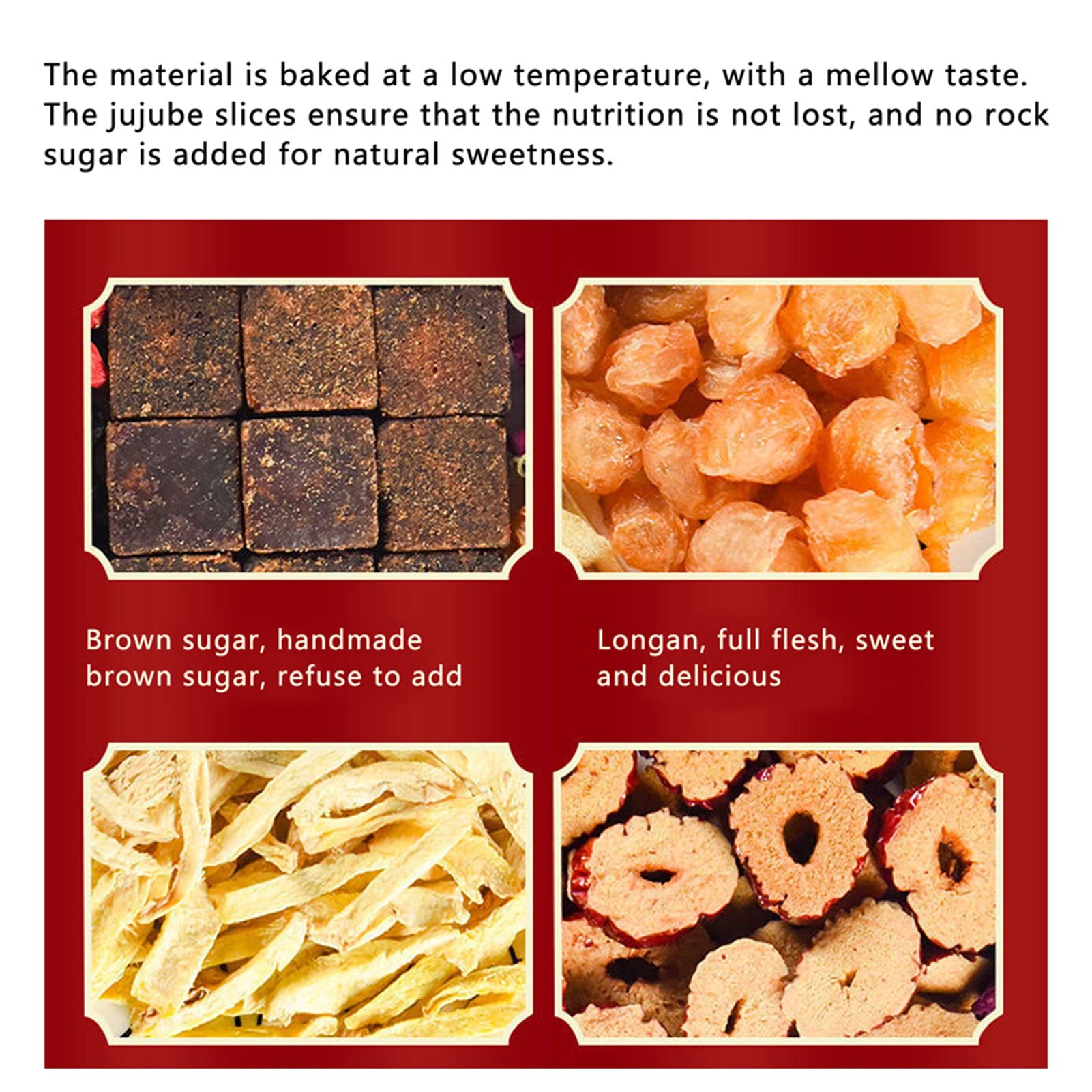 500g/17.6oz Brown Sugar Ginger Jujube Tea, with Brown Sugar Cube, Shredded Ginger, Jujube, Wolfberry, Longan, Red Rose, No Added, 20 Counts, for Women