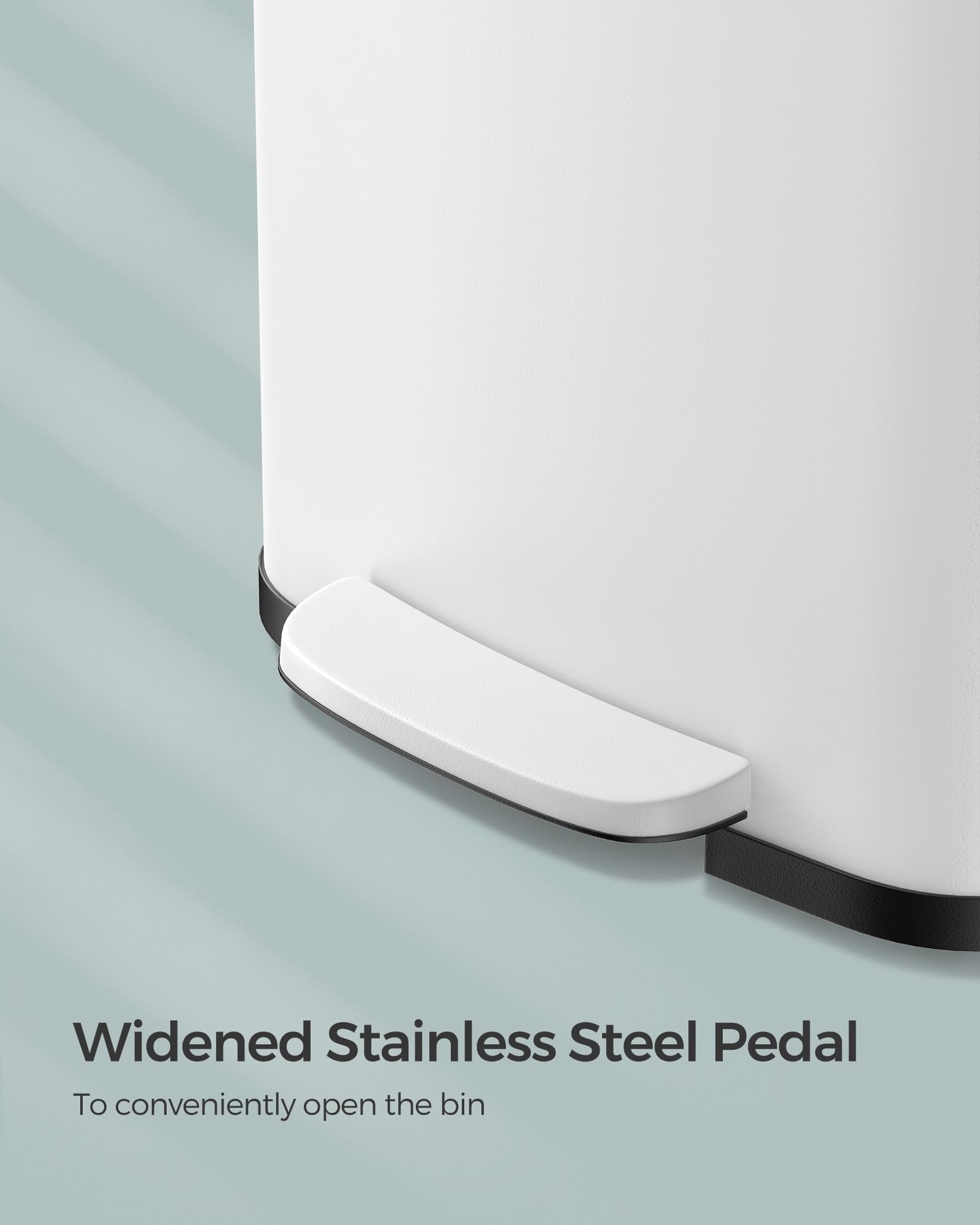 SONGMICS Kitchen Trash Can, 13 Gallon (50 L) Stainless Steel Garbage Can, with Stay-Open Lid and Step-on Pedal, Soft Closure, Tall, Large and Space-Saving, White and Black ULTB530W50