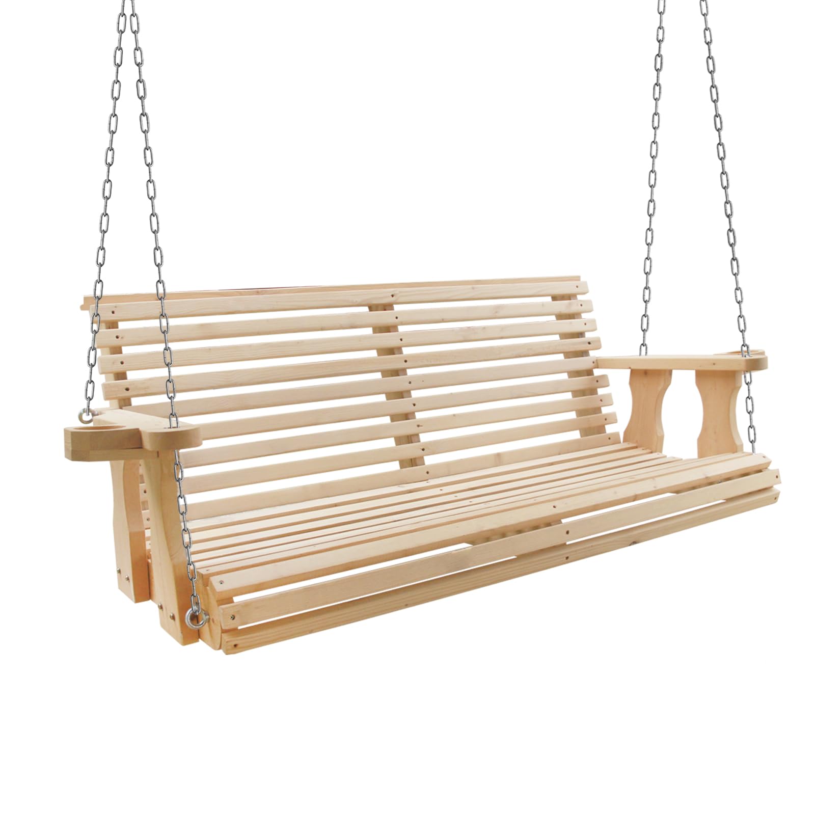 Beneouya Porch Swing Outdoor, 5.5FT Heavy Duty 800lbs Wooden Hanging Swing Bench with Cupholders and Hanging Chains for Front Porch Garden Deck Patio Backyard Balcony