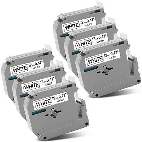 6-Pack Label Maker Tape Replace M-K231 Brother Label Maker Tape 12mm Brother Label Maker Refills M-K231, Fits Brother P-Touch M Tape M231 MK231 for Ptouch PT-M95 PT-90 PT70 PT-65 PT-85, Black on White