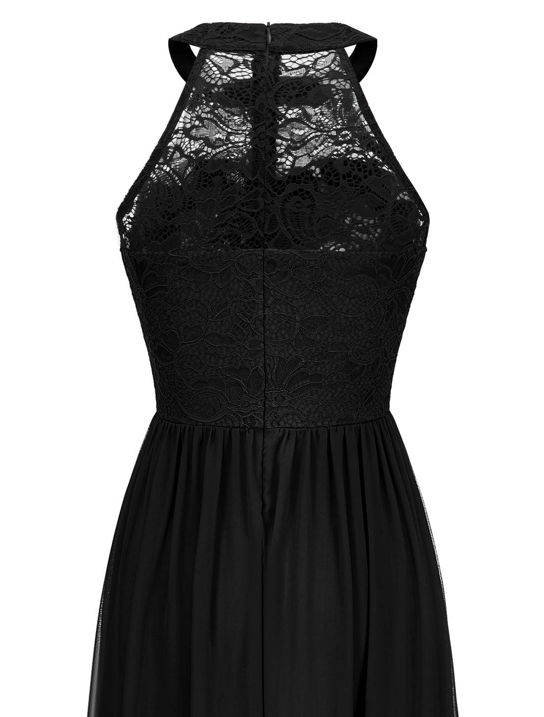 Wedtrend Halter Floral Lace Long Chiffon Wedding Bridesmaid Dress Cocktail Party Gown WT0201Black2XL
