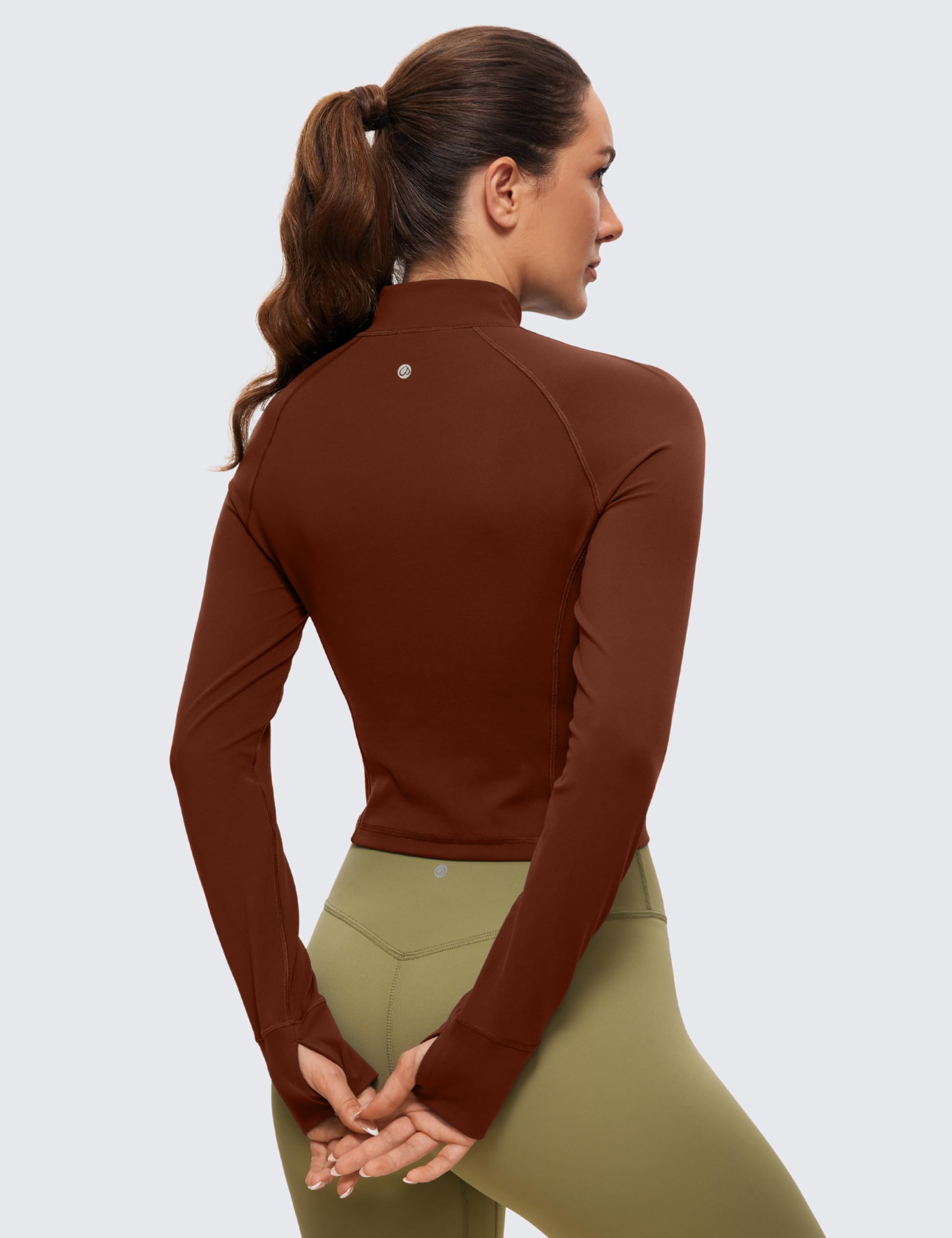 CRZ YOGA Women's Butterluxe Long Sleeve Workout Shirts Half Quarter Zip Sweatshirt Athletic Crop Tops Collared T-Shirts Jujube Brown Small