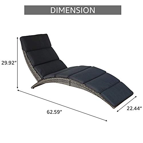 JOIVI Patio Chaise Lounge, Outdoor Lounge Chair, PE Rattan Foldable Chaise Lounger with Removable Dark Gray Cushion, Suitable for Poolside, Garden, Balcony 2 Pack