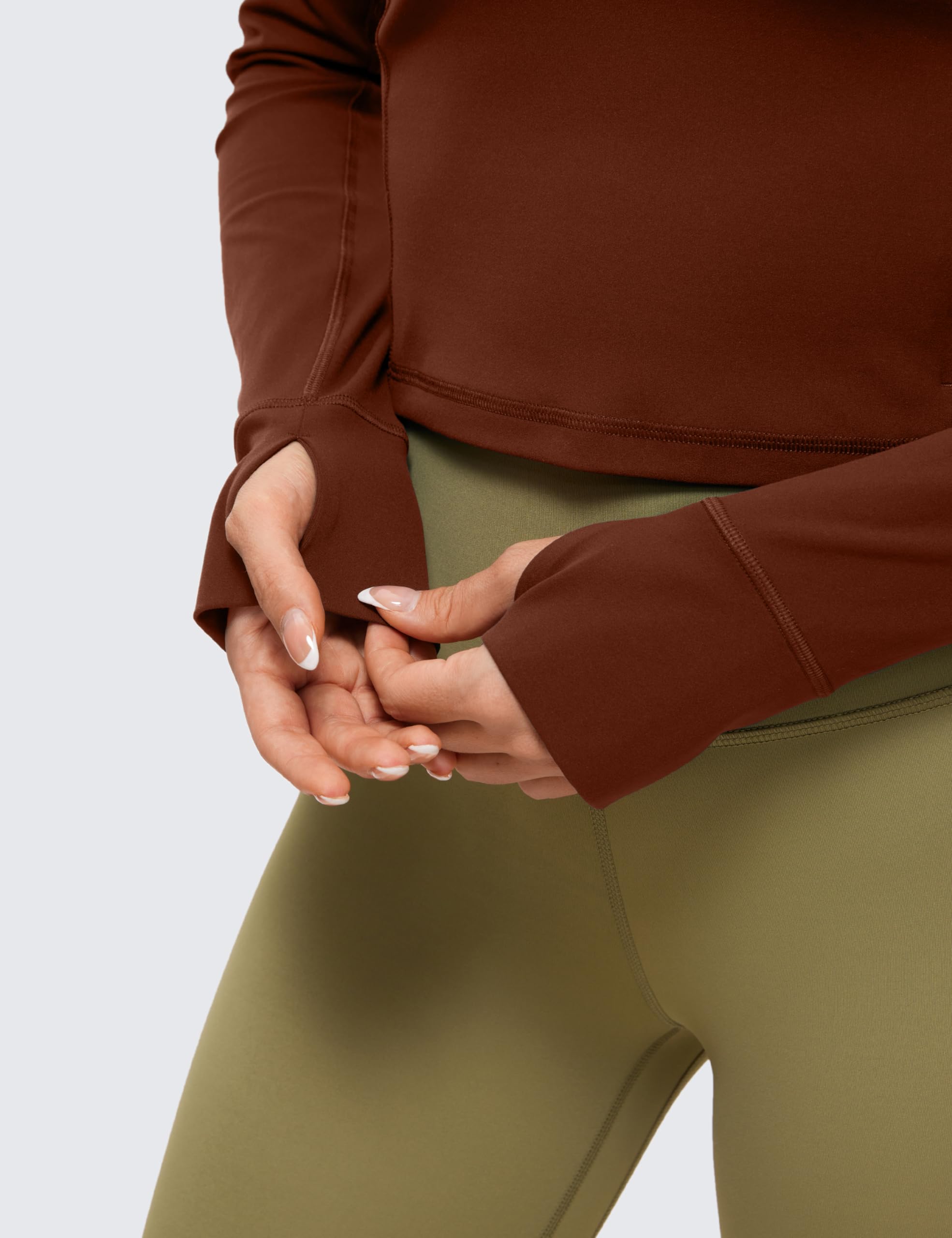 CRZ YOGA Women's Butterluxe Long Sleeve Workout Shirts Half Quarter Zip Sweatshirt Athletic Crop Tops Collared T-Shirts Jujube Brown Small