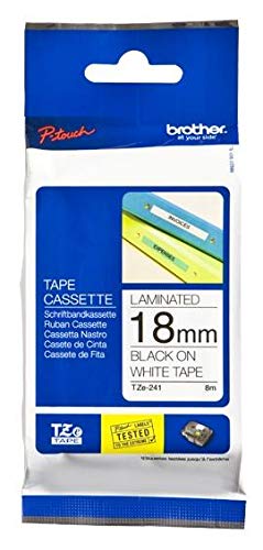 Brother Genuine P-Touch 4-Pack TZe-241 Laminated Tape, Black Print on White Standard Adhesive Laminated Tape for P-Touch Label Makers, Each Roll is 0.7"/18mm (~ 3/4") Wide, 26.2 ft. (8M) Long
