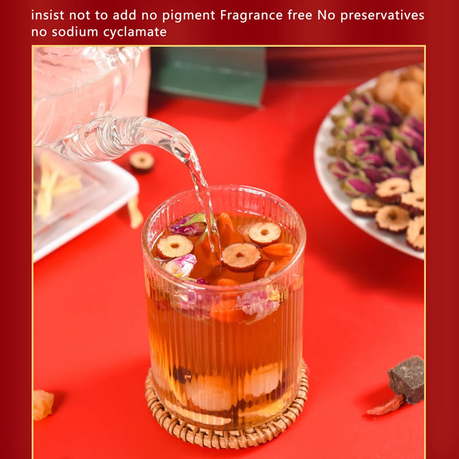 500g/17.6oz Brown Sugar Ginger Jujube Tea, with Brown Sugar Cube, Shredded Ginger, Jujube, Wolfberry, Longan, Red Rose, No Added, 20 Counts, for Women