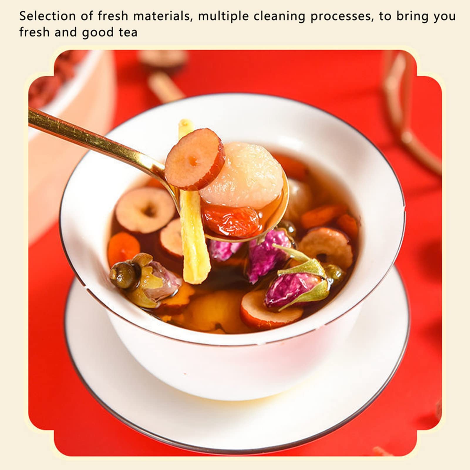 500g/17.6oz Brown Sugar Ginger Jujube Tea, with Brown Sugar Cube, Shredded Ginger, Jujube, Wolfberry, Longan, Red Rose, No Added, 20 Counts, for Women
