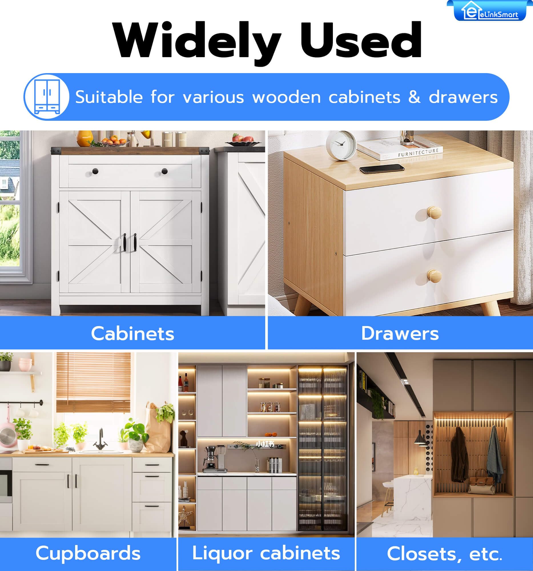 eLinkSmart Smart Cabinet Lock, Hidden No Drill Adhesive Magnetic Baby Proofing Child Proof Drawer Locks, Keyless RFID Bluetooth Cabinet Locks for Adults File Kitchen Cupboard Closet Liquor - White