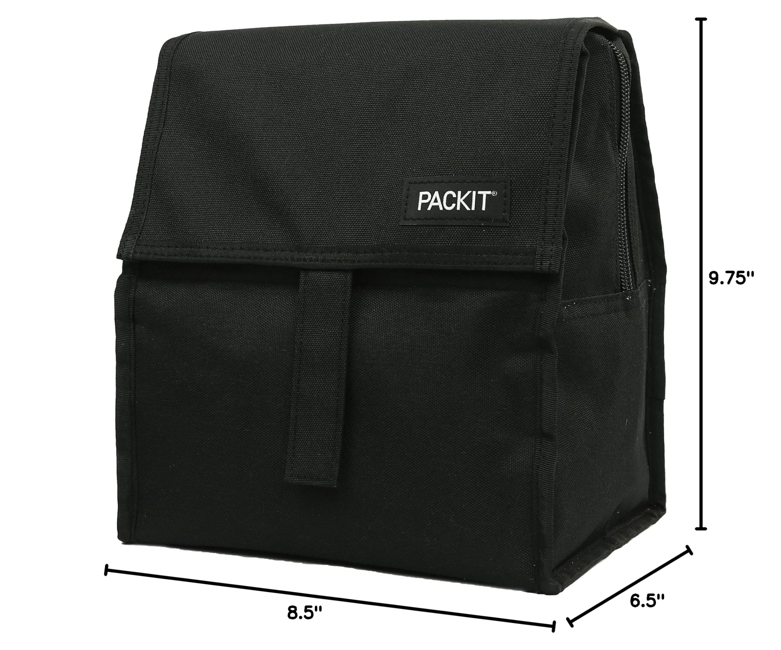 PackIt Freezable Lunch Bag with Zip Closure, Black