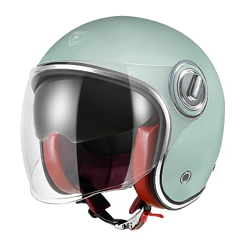 Open Face Motorcycle Helmet, 3/4 Retro Moped Helmet for Adult Women Men, Half Face Vintage Helmets with Visor for Scooter, DOT Approved (L, Enamel Gray)
