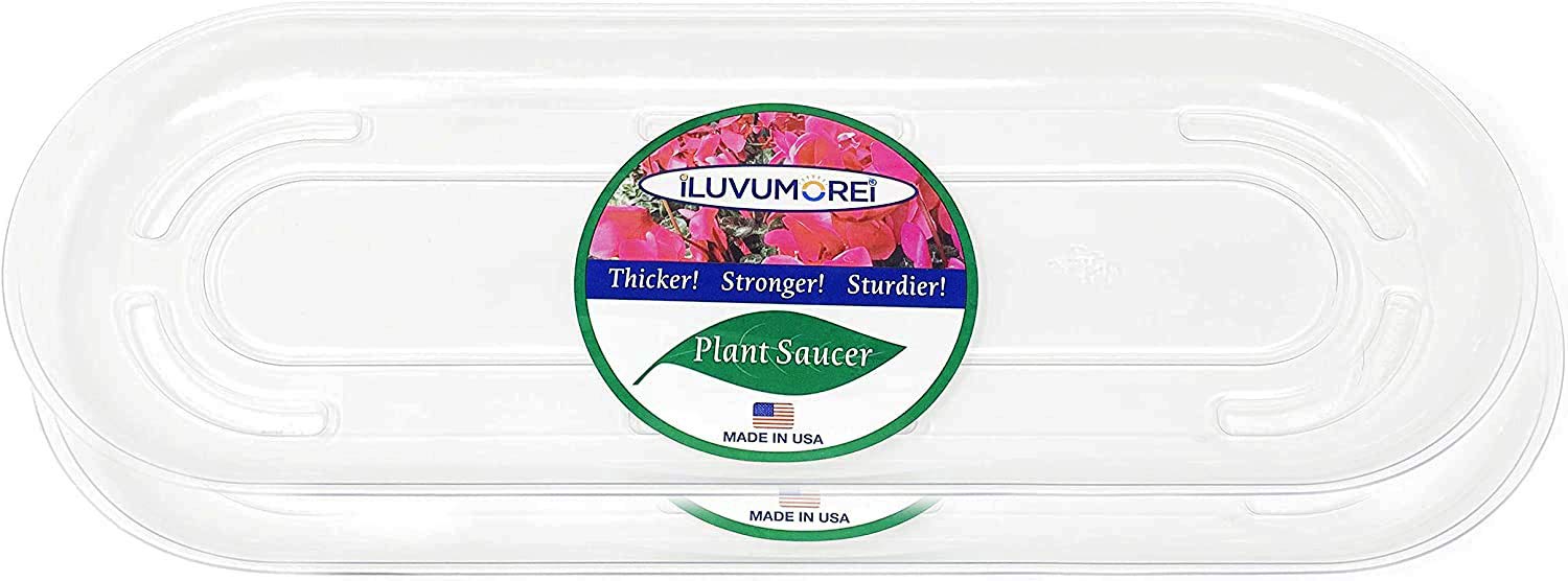 ILUVUMOREI Oval 2 Pack of 18 by 6.5 Inches Clear Plant Saucer, Thicker, Durable Flower Pot Planter for Indoors or Outdoors, Window Sills and Shelves (2 Pack - 18")