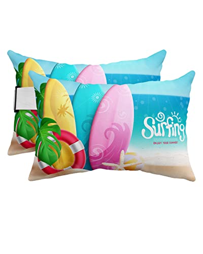 Recliner Head Pillow Ledge Loungers Chair Pillows with Insert Summer Beach Surfboard Aqua Wood Grain Lumbar Pillow with Adjustable Strap Outdoor Waterproof Patio Pillows for Beach Pool Chair, 2 PCS