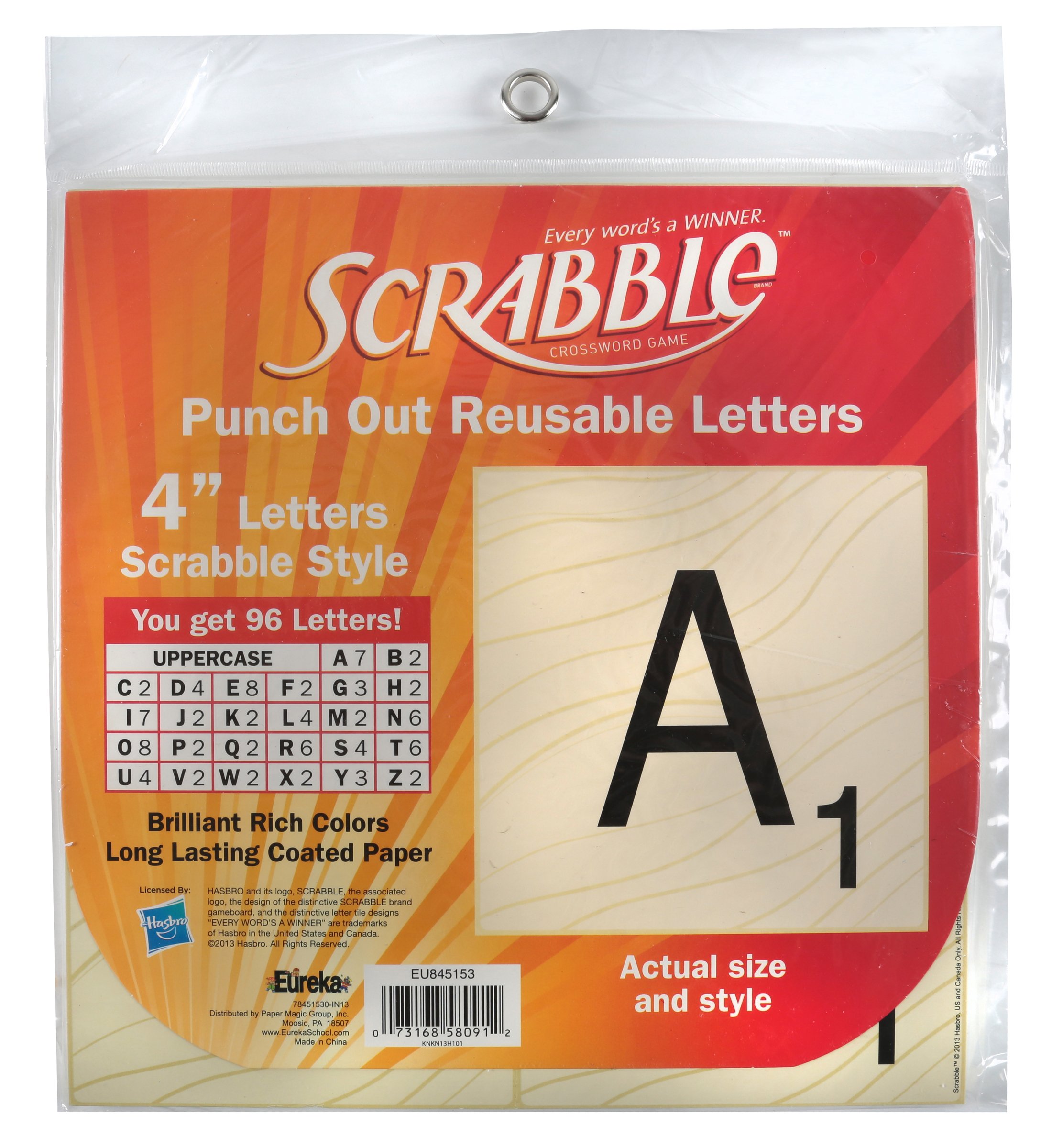 Eureka Back to School Scrabble Punch Out Deco Letters Classroom Decorations, 96 pc, 4'' (845153) , Scrabble Letters , 14-5/8" W x 9-1/2" H