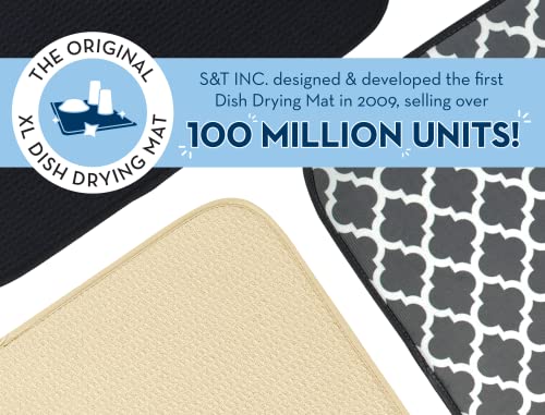 S&T INC. Dish Drying Mat XL, Highly Absorbent Microfiber Kitchen Counter Mat, Dish Drying Pad for Dishes, Utensils, Pots and Pans, Extra Large 18" x 24", Sand