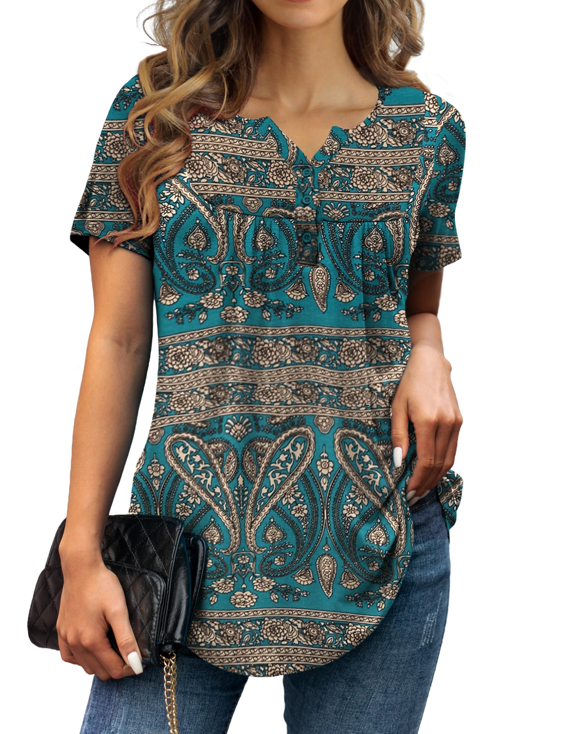 a.Jesdani Ladies Tops Long Shirts Green Blouses Tunics for Women Henley Shirt L