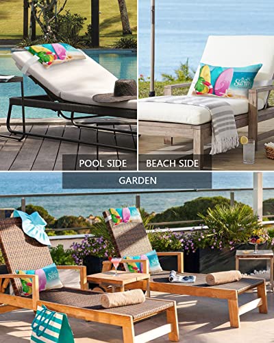Recliner Head Pillow Ledge Loungers Chair Pillows with Insert Summer Beach Surfboard Aqua Wood Grain Lumbar Pillow with Adjustable Strap Outdoor Waterproof Patio Pillows for Beach Pool Chair, 2 PCS