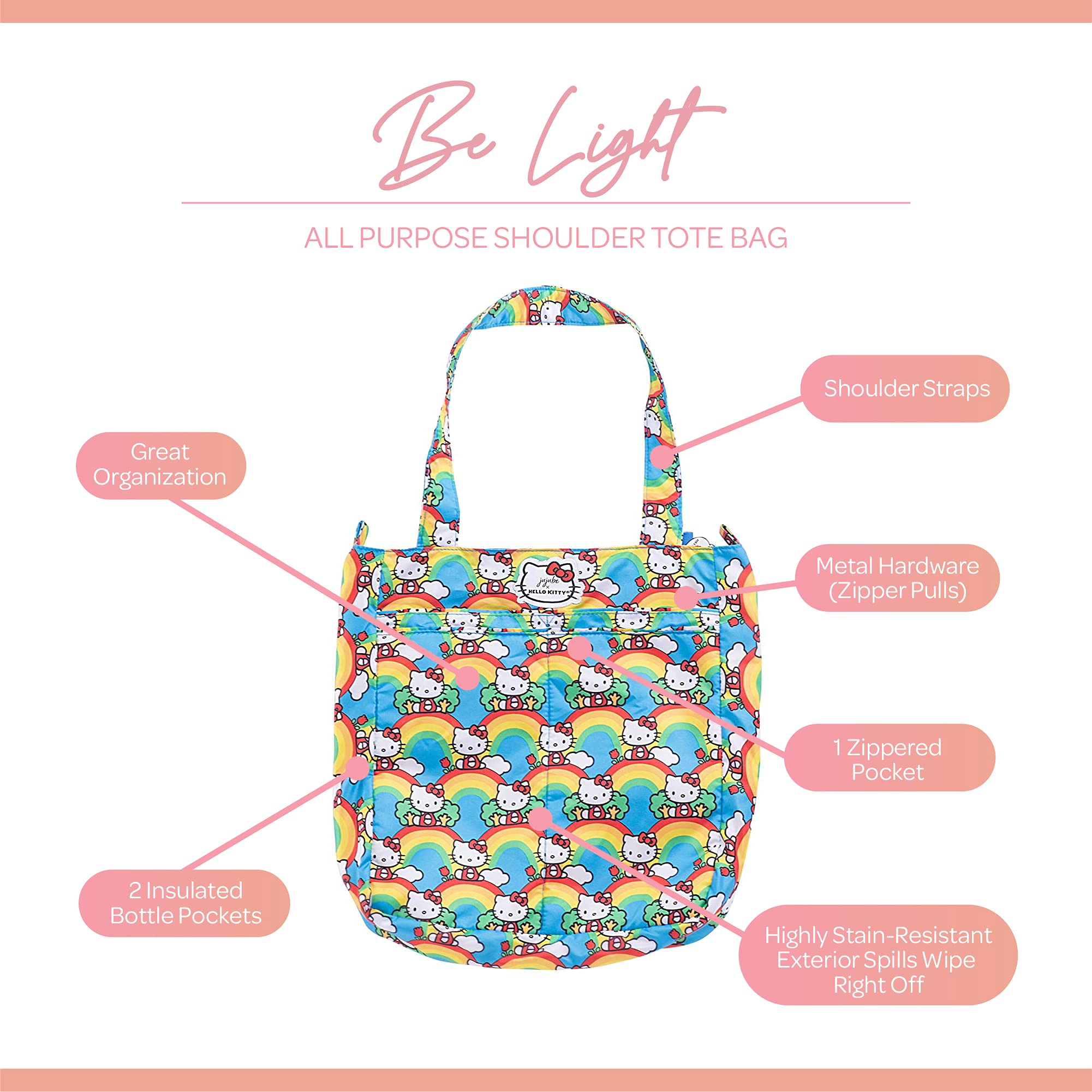 JuJuBe Be Light Zippered Tote Bag, Beach Bag, Work Bag, Diaper Bag Tote, Lightweight Zippered Tote