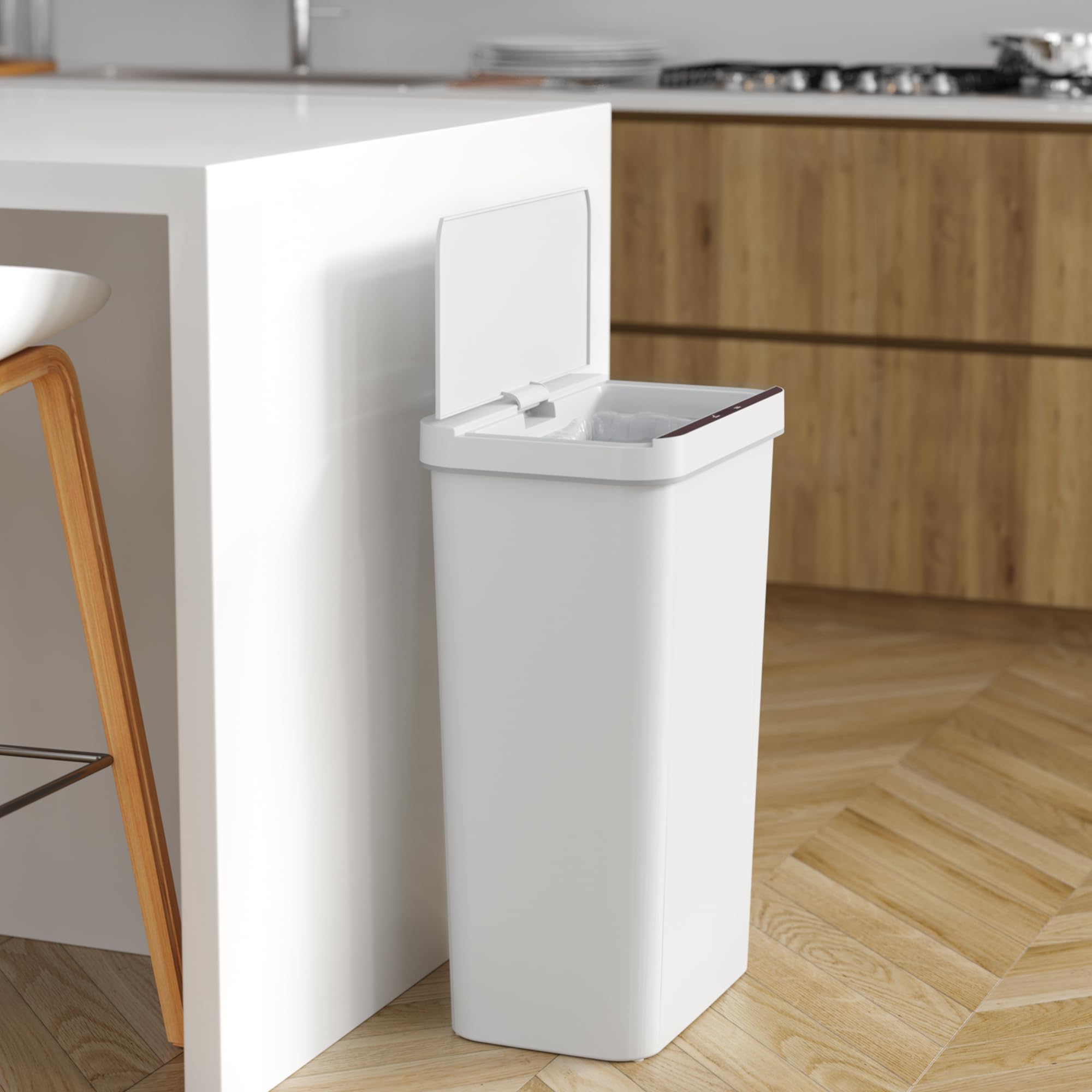 iTouchless Prime 13.2 Gallon Sensor Trash Can, Durable Dent-Proof Construction, Slim and Space-Saving Automatic Bin Great for Kitchen, Home, Office, Business, Garage, White Color Plastic