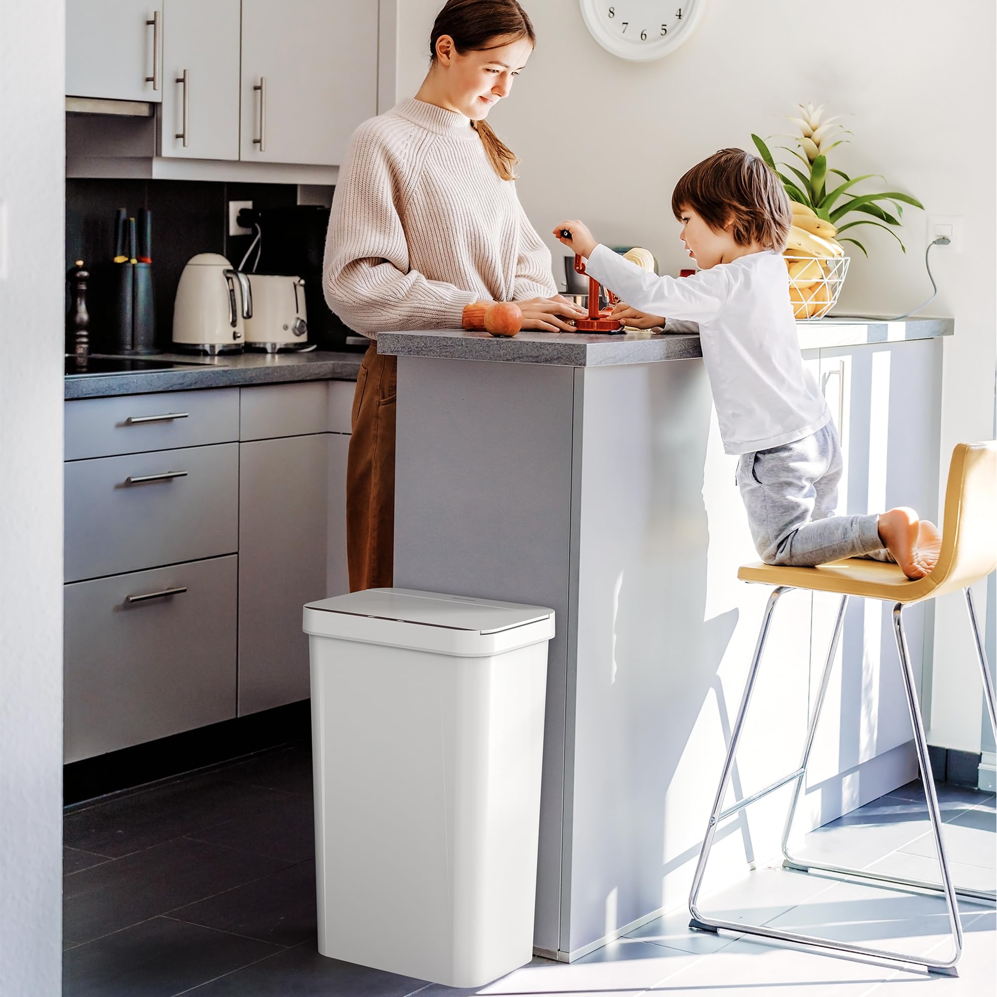 iTouchless Prime 13.2 Gallon Sensor Trash Can, Durable Dent-Proof Construction, Slim and Space-Saving Automatic Bin Great for Kitchen, Home, Office, Business, Garage, White Color Plastic