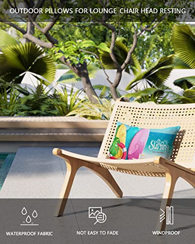 Recliner Head Pillow Ledge Loungers Chair Pillows with Insert Summer Beach Surfboard Aqua Wood Grain Lumbar Pillow with Adjustable Strap Outdoor Waterproof Patio Pillows for Beach Pool Chair, 2 PCS