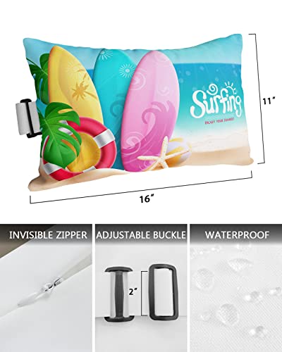 Recliner Head Pillow Ledge Loungers Chair Pillows with Insert Summer Beach Surfboard Aqua Wood Grain Lumbar Pillow with Adjustable Strap Outdoor Waterproof Patio Pillows for Beach Pool Chair, 2 PCS