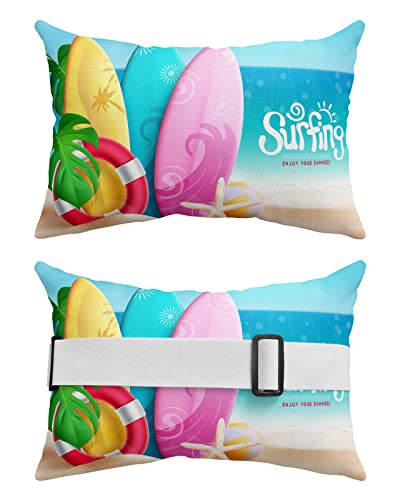 Recliner Head Pillow Ledge Loungers Chair Pillows with Insert Summer Beach Surfboard Aqua Wood Grain Lumbar Pillow with Adjustable Strap Outdoor Waterproof Patio Pillows for Beach Pool Chair, 2 PCS
