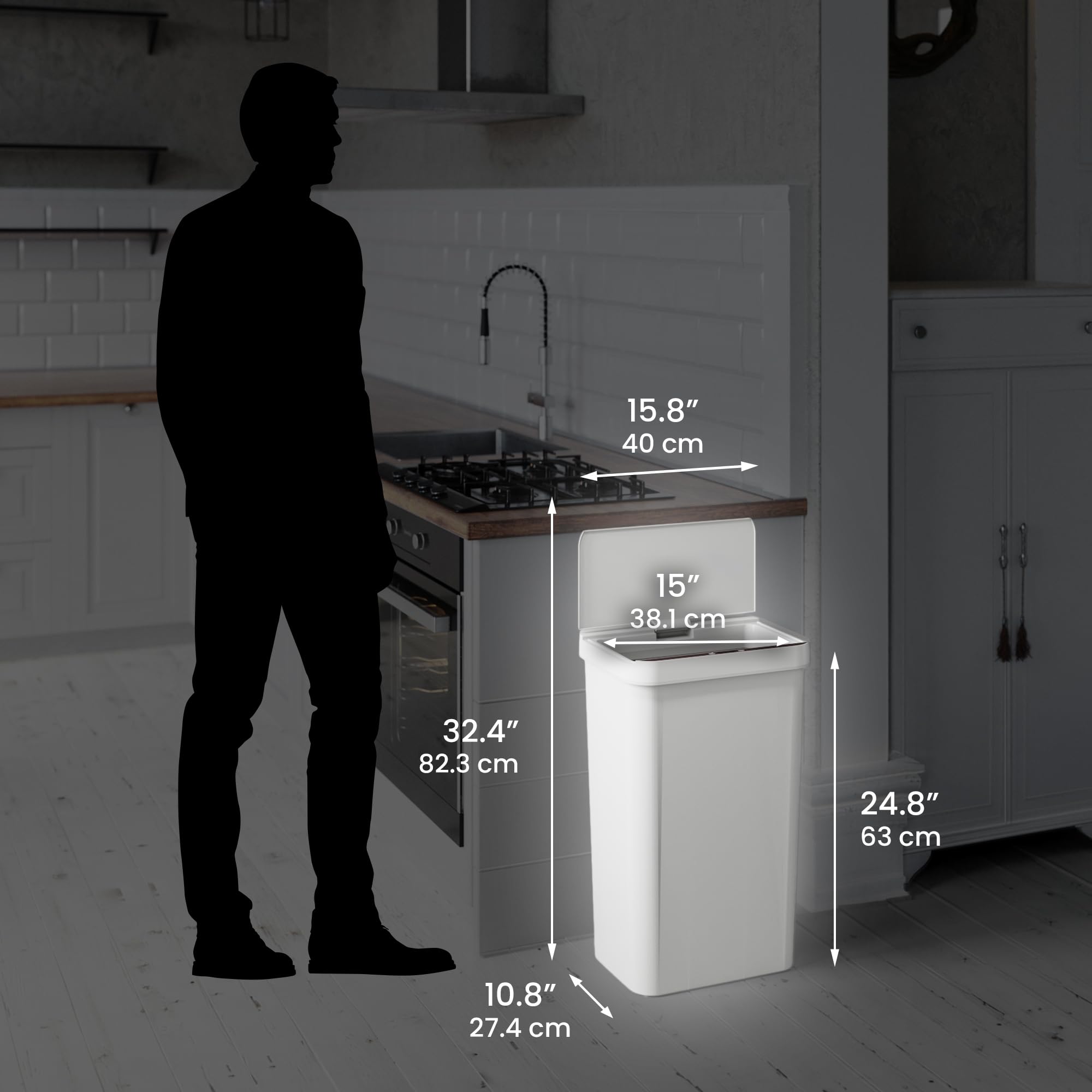 iTouchless Prime 13.2 Gallon Sensor Trash Can, Durable Dent-Proof Construction, Slim and Space-Saving Automatic Bin Great for Kitchen, Home, Office, Business, Garage, White Color Plastic