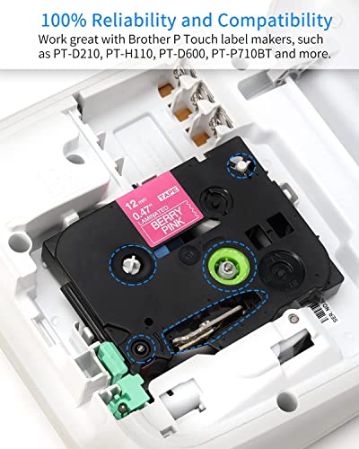 MarkDomain Compatible Label Tape Replacement for Brother 12mm 0.47 Inch TZ TZe Multi Color Laminated Tape, for P Touch PT D210 1230PC 1280 Label Maker, White on Green/Pink/Grey/Gold/Blue (5 Pack)