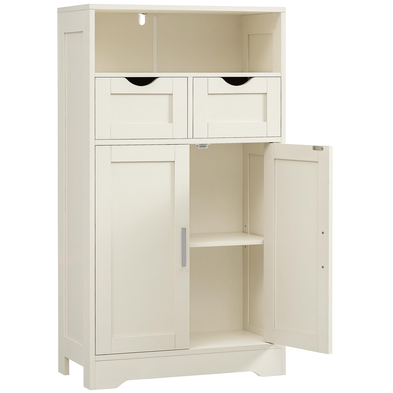 Iwell Tall Storage Cabinet, Bathroom Cabinet with 2 Drawers & 2 Adjustable Shelves, Bathroom Floor Cabinet for Living Room, Home Office, Soft White