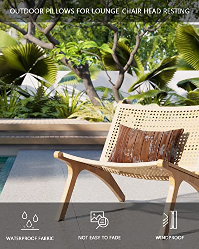 Recliner Head Pillow Ledge Loungers Chair Pillows with Insert Retro Farm Brown Wood Grain Lumbar Pillow with Adjustable Strap Outdoor Waterproof Patio Pillows for Couch Beach Pool Office Chair, 2 PCS