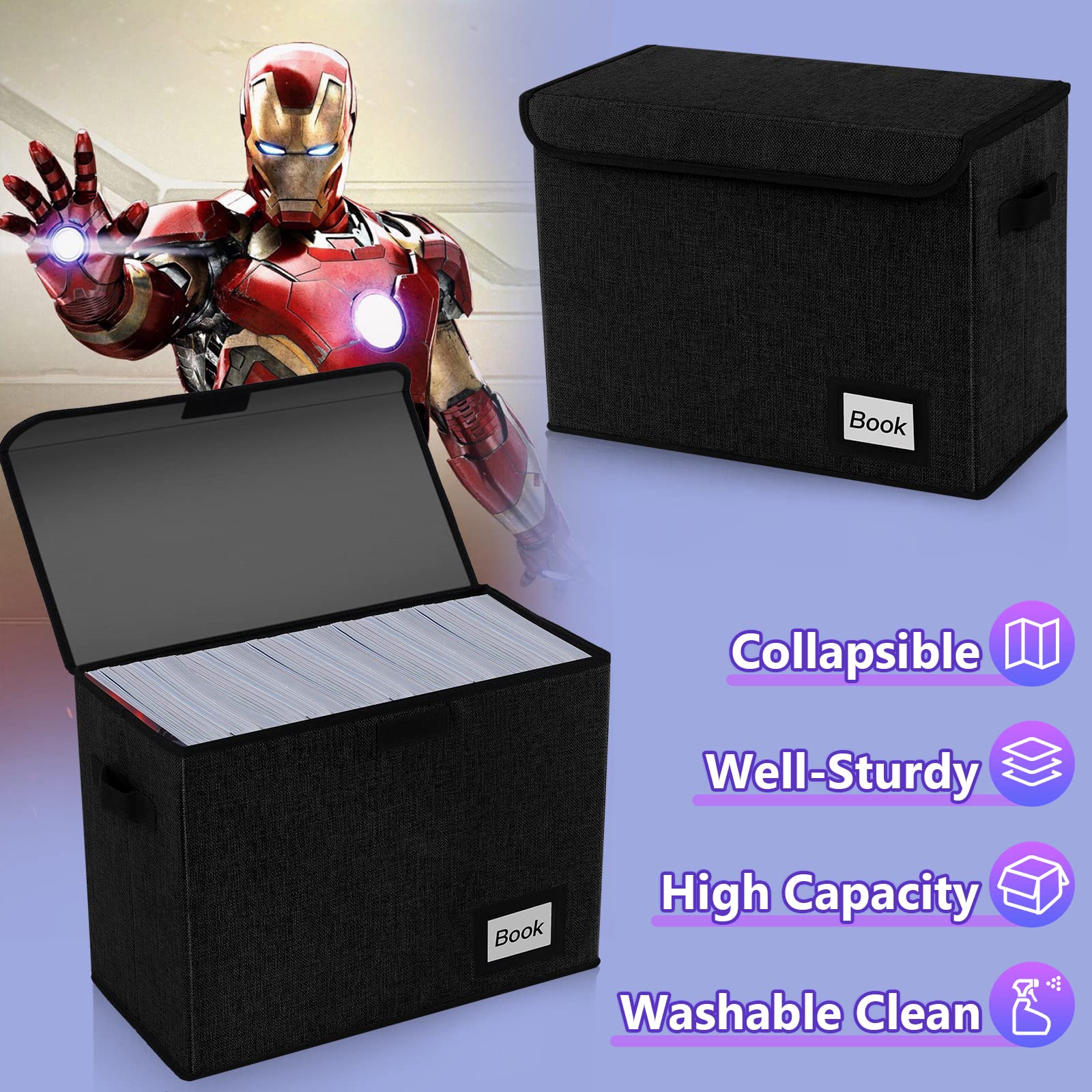 YNSZAS Comic Book Storage, Comic Book Box, 15.8" X 7.8" X 11.8", Collapsible Comic Short Box, Holds 160-180 Comic Book, Heavy Duty Comic Book Bin Container Holder Shelf (Black)