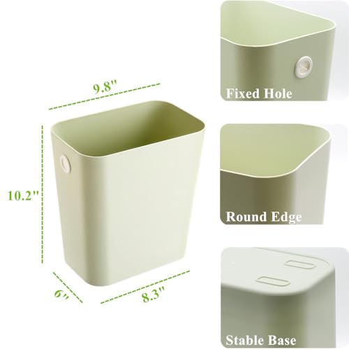 XAJH Small Plastic Trash Can with Fixed Hole, Light Green, 1.8 Gallon Capacity, 10.2"x9.7"x6"LWH