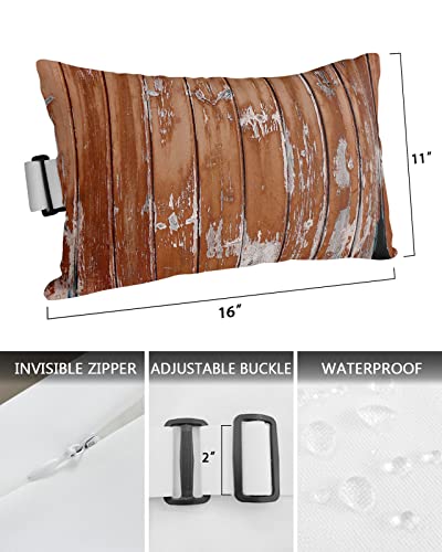 Recliner Head Pillow Ledge Loungers Chair Pillows with Insert Retro Farm Brown Wood Grain Lumbar Pillow with Adjustable Strap Outdoor Waterproof Patio Pillows for Couch Beach Pool Office Chair, 2 PCS